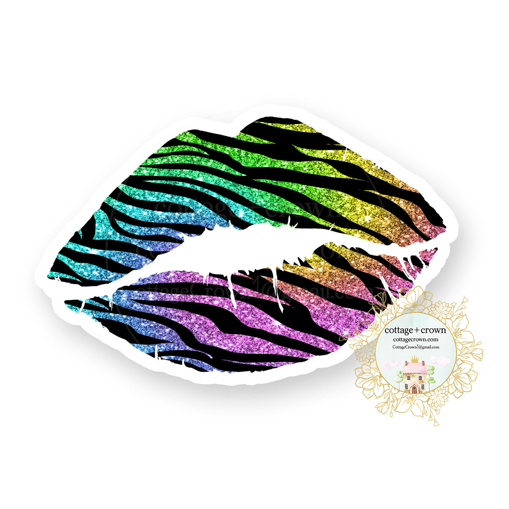 Zebra Print Glitter Rainbow Lips - Vinyl Decal Sticker – cottage + crown